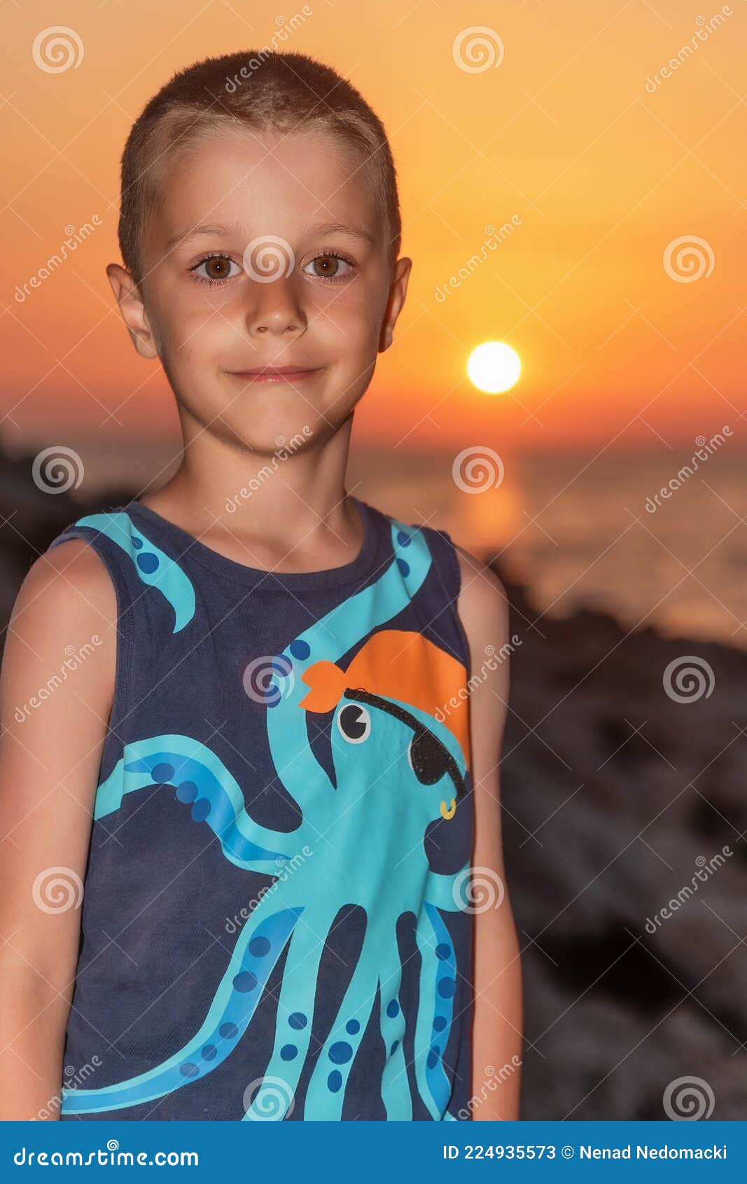 A Nice Boy on the Beach at Sunset Stock Image - Image of heat, child ...