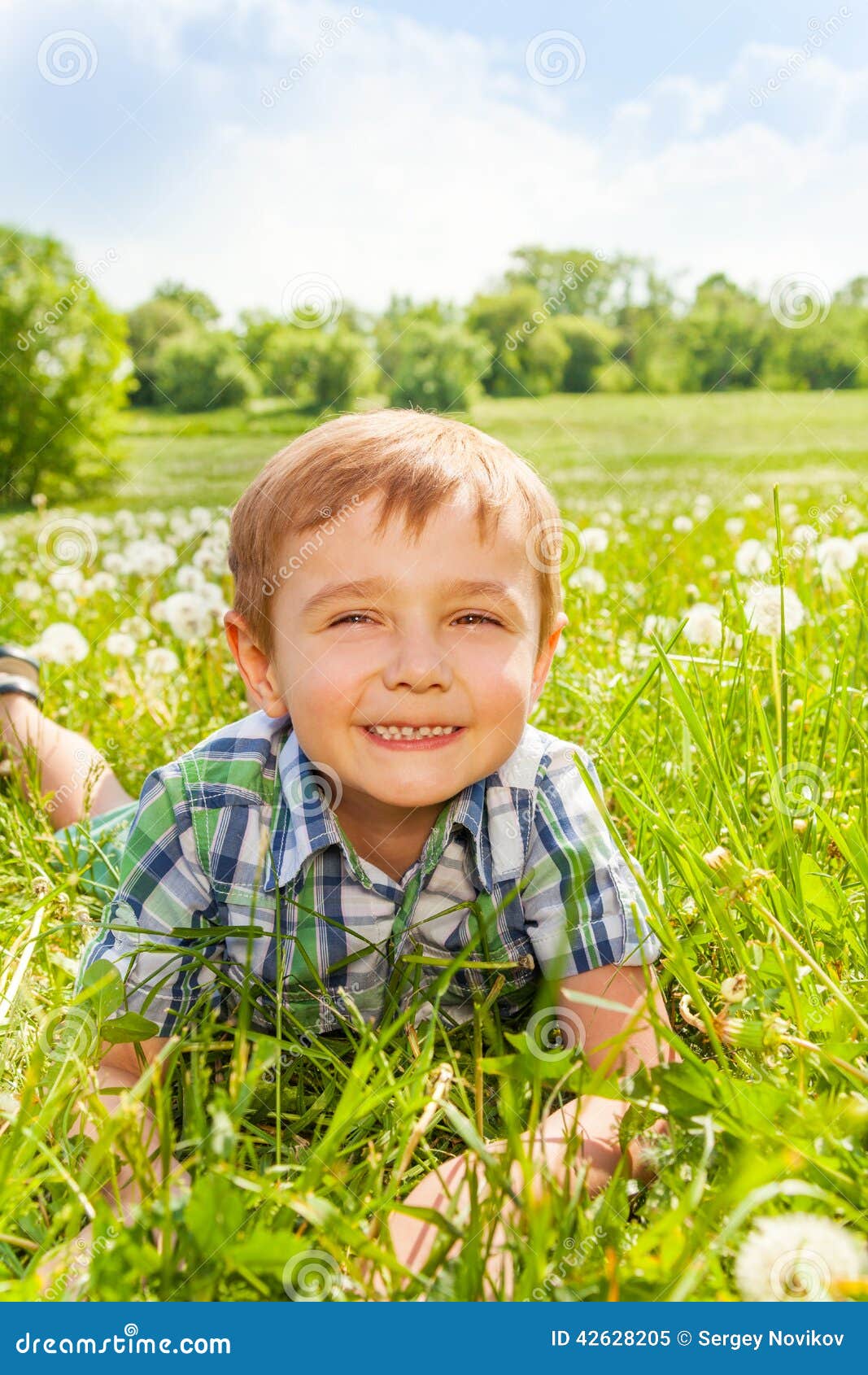 Nice Boy Smiles Laying on a Grass Stock Image - Image of picturesque ...