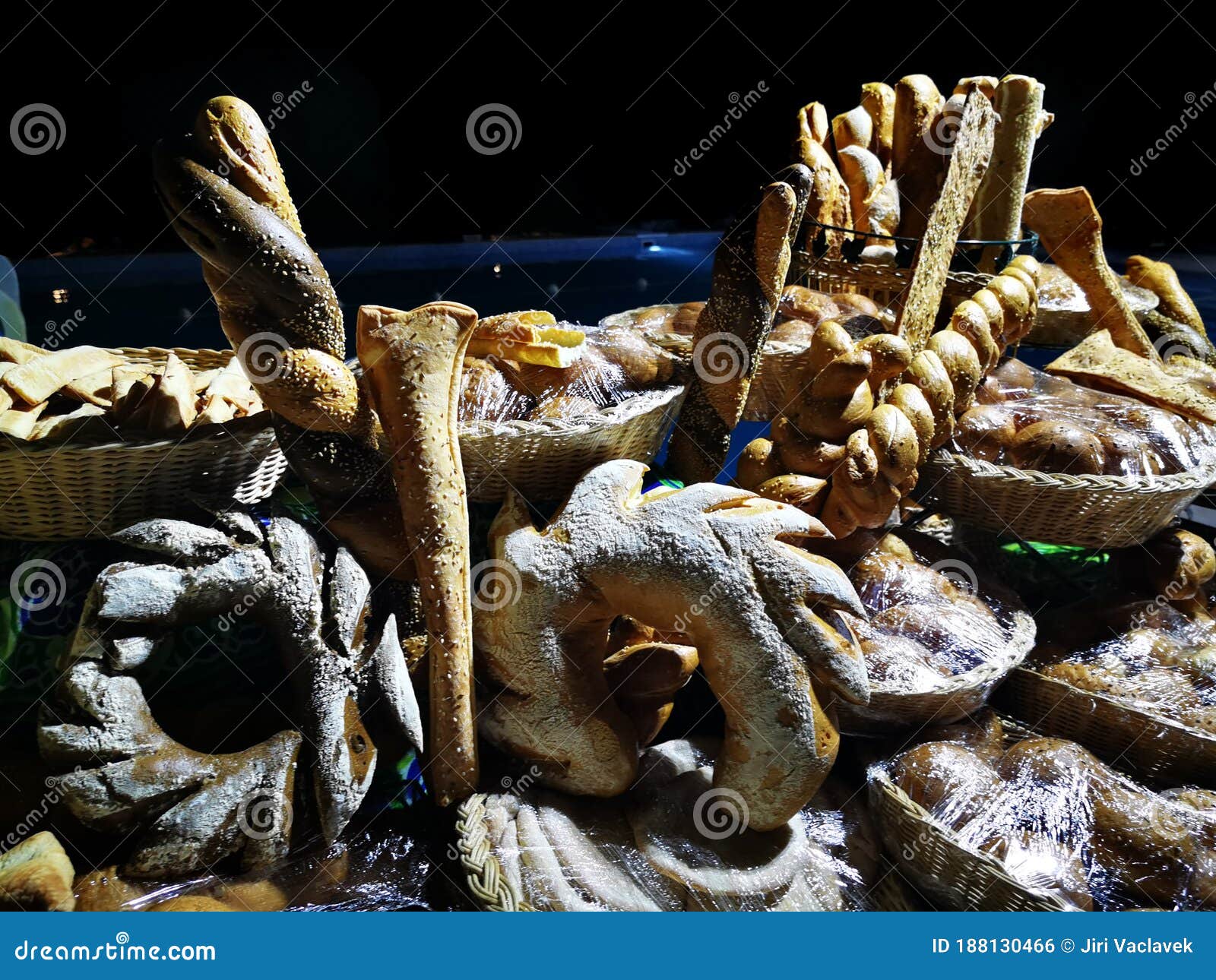 Nice Bread Collection in the Night Stock Photo - Image of roll ...