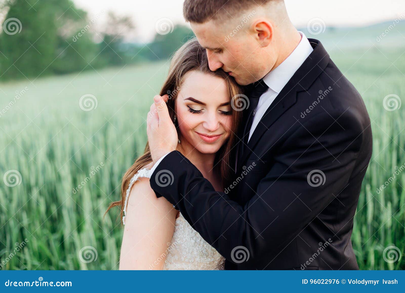 Nice Bride Enjoys Groom& X27;s Touch Stock Photo - Image of nature ...