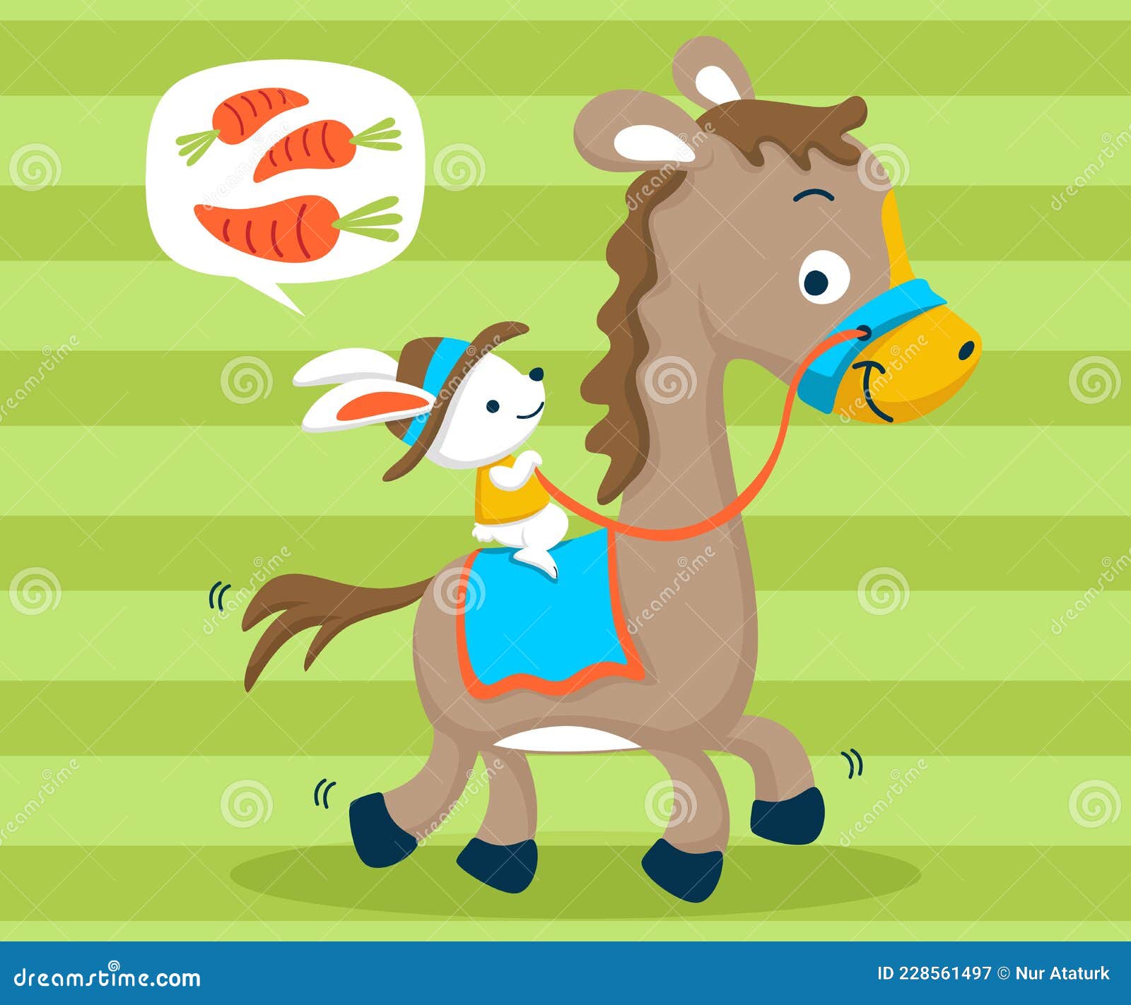 Nice Bunny Ride on Horse on Stripe Background. Vector Cartoon ...