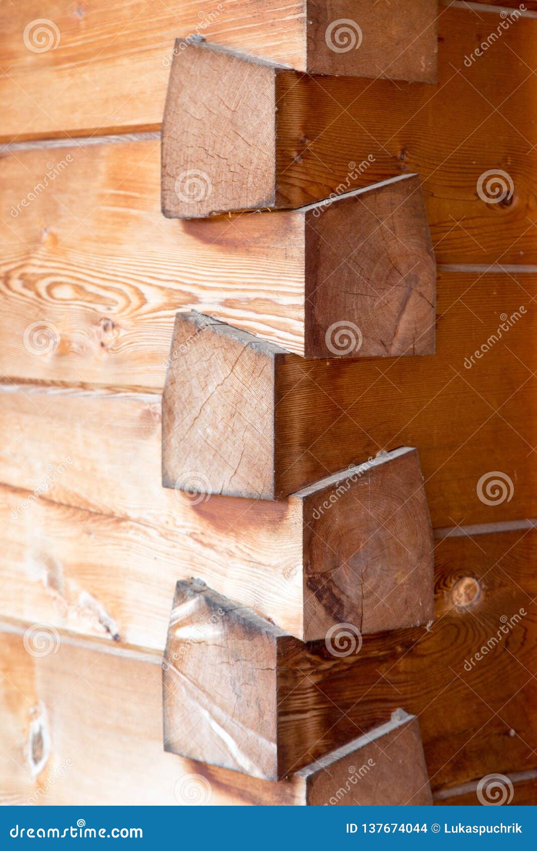 Nice Carpentry Joints with Massive Cedar Wooden Beams Stock Photo ...