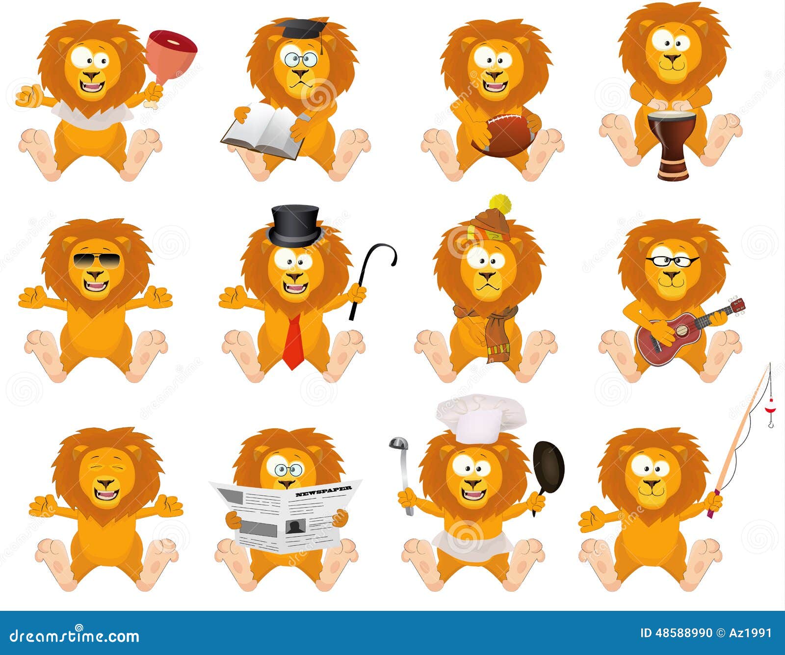 Nice cartoon lions set stock vector. Illustration of creature - 48588990