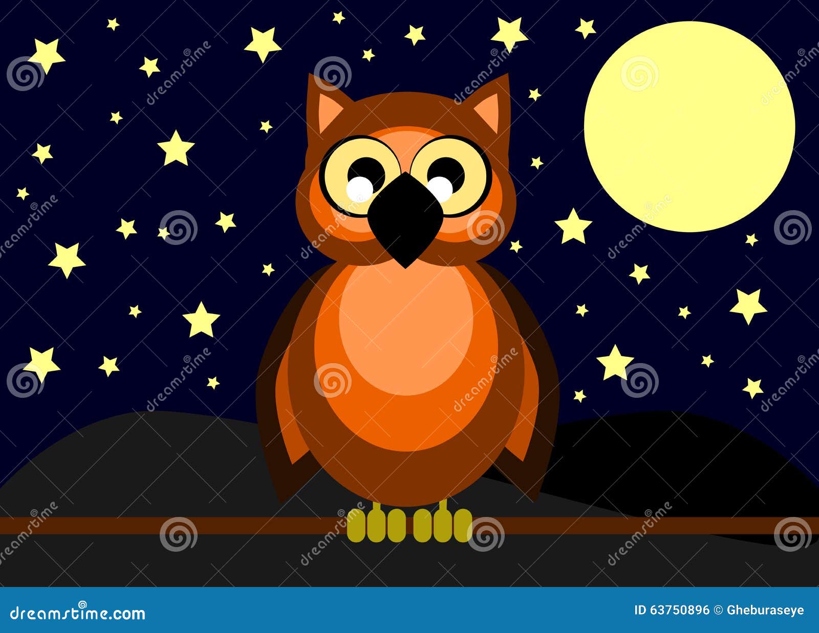 Nice cartoon owl at night stock vector. Illustration of representing ...