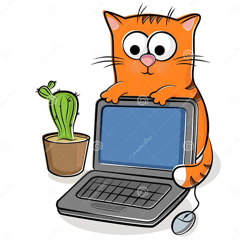 Nice cat with laptop stock vector. Illustration of computer - 21405855