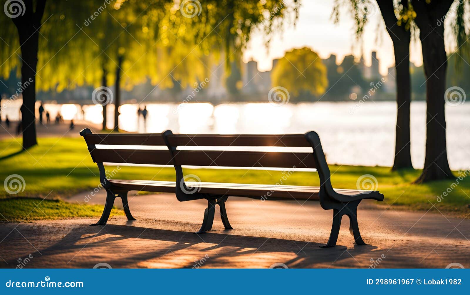 Nice city park by the lake stock illustration. Illustration of nature ...