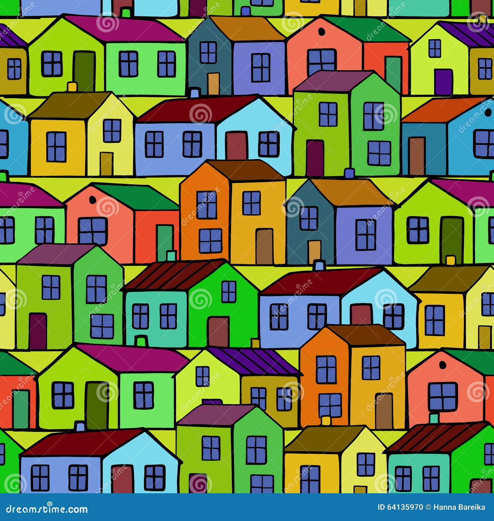 Nice Colorful Houses Set. Vector Seamless Pattern. Stock Vector ...