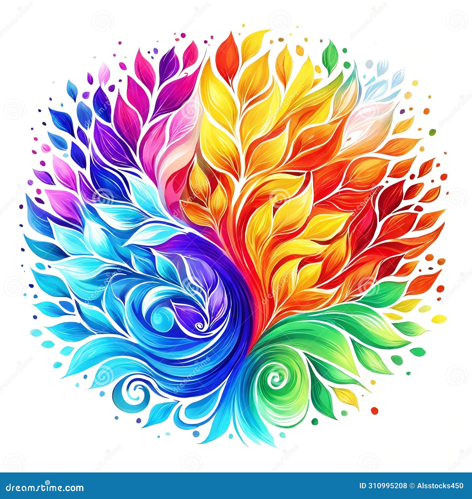 A Nice Colorful Rainbow Feather Tree with Leaves Stock Illustration ...