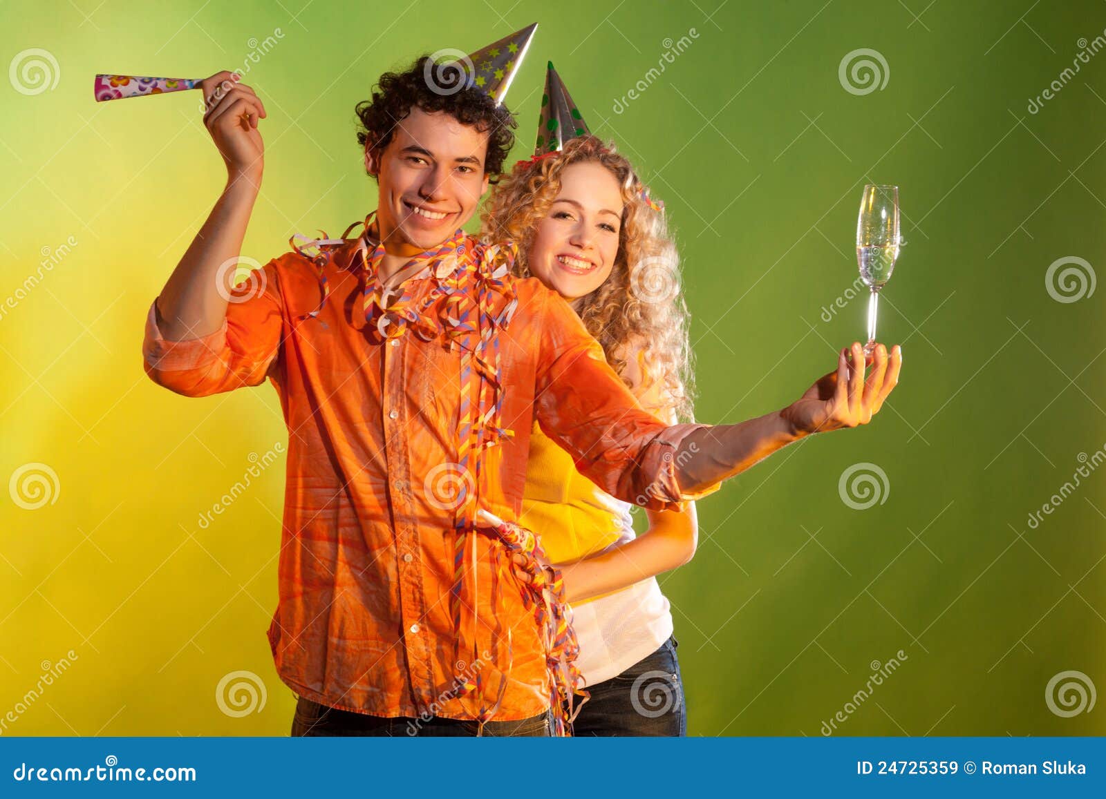 Nice Couple Have Fun on Colorful Background Stock Image - Image of ...