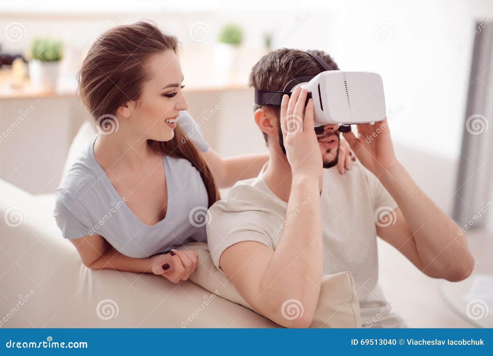 Nice Couple Using Virtual Reality Device Stock Photo - Image of couple ...