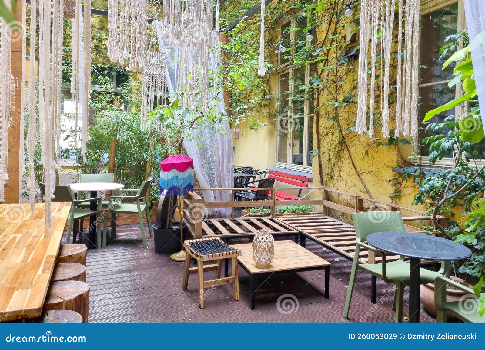 Nice and Cozy Patio, Beautiful Benches. Stock Image - Image of cozy ...