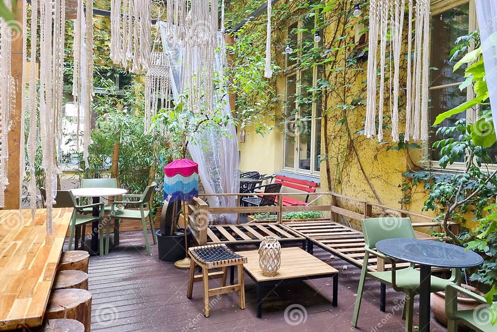Nice and Cozy Patio, Beautiful Benches. Stock Image - Image of cozy ...