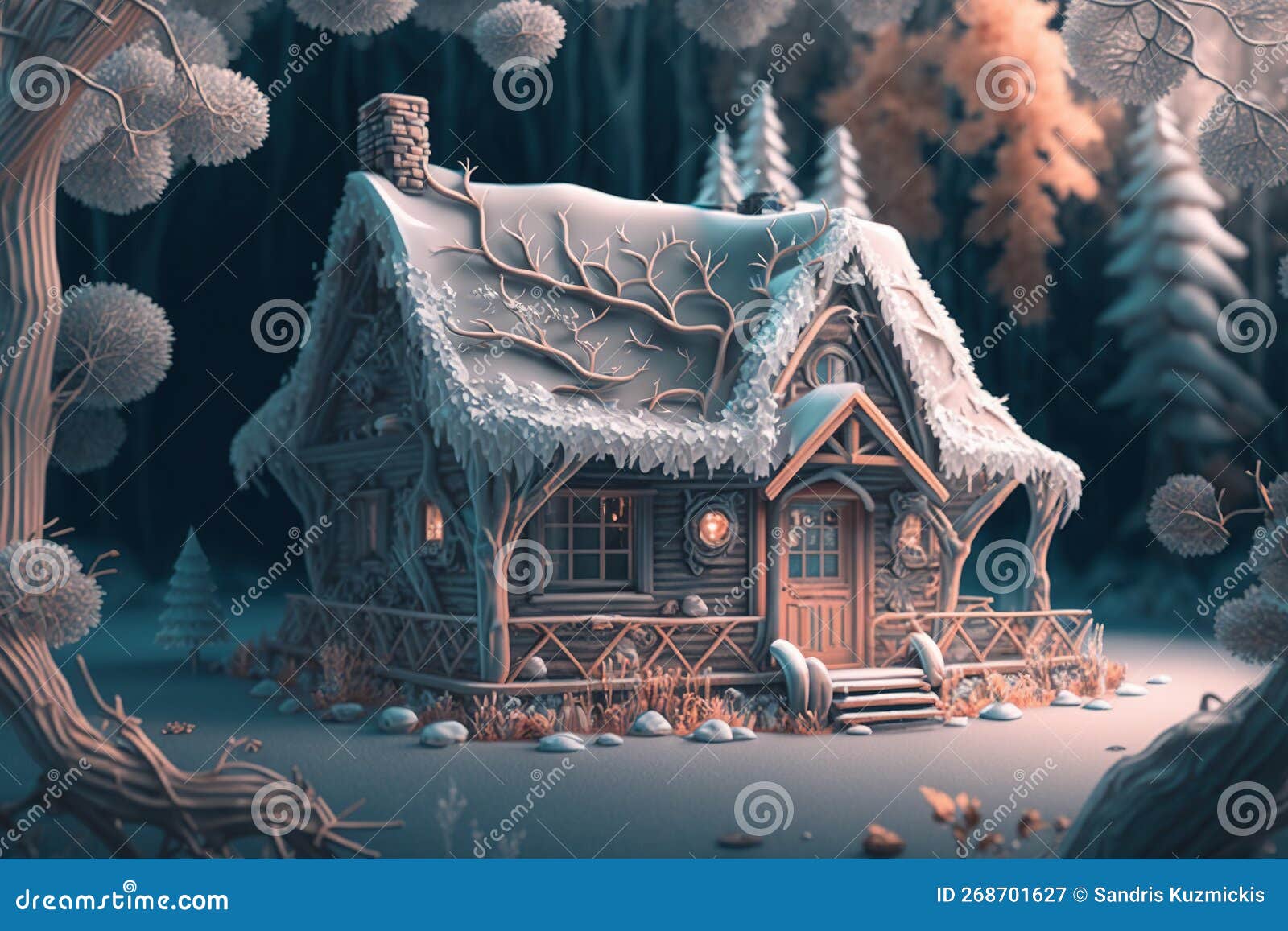 Nice Craftsman House in Winter. Generative AI Stock Illustration ...