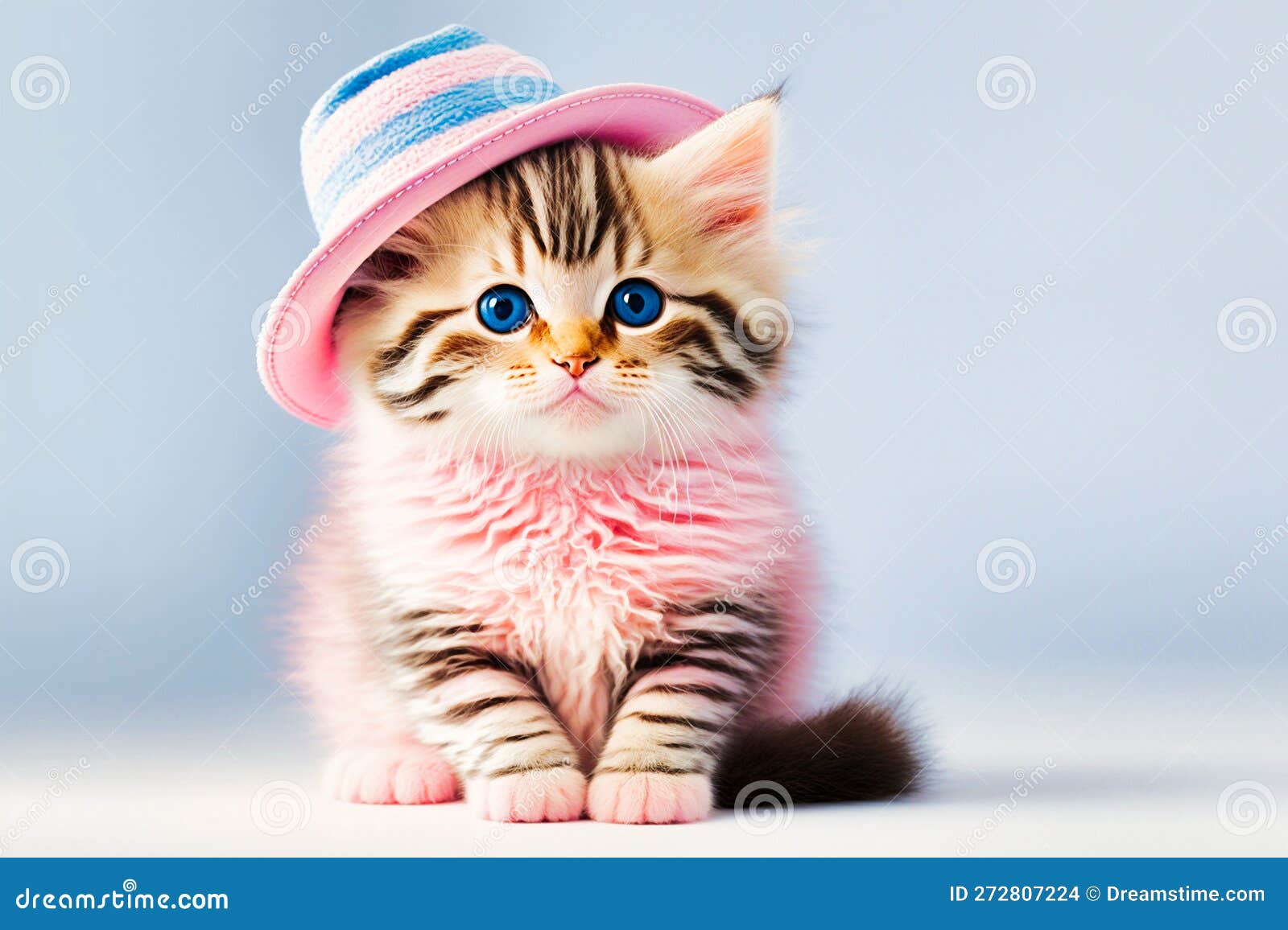 Nice Cute Pink Amazing Kitten with Blue Stripes, Generative AI Stock ...