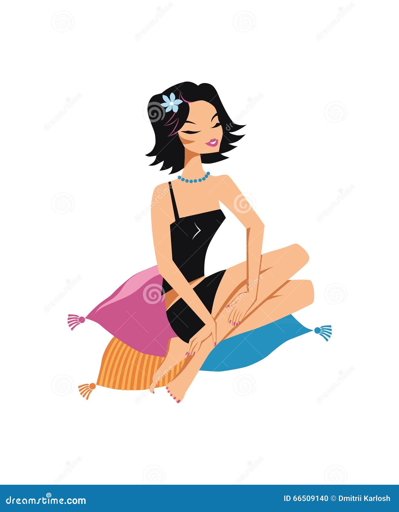 Nice Darkhaired Young Lady Sitting on Sofa Stock Illustration ...