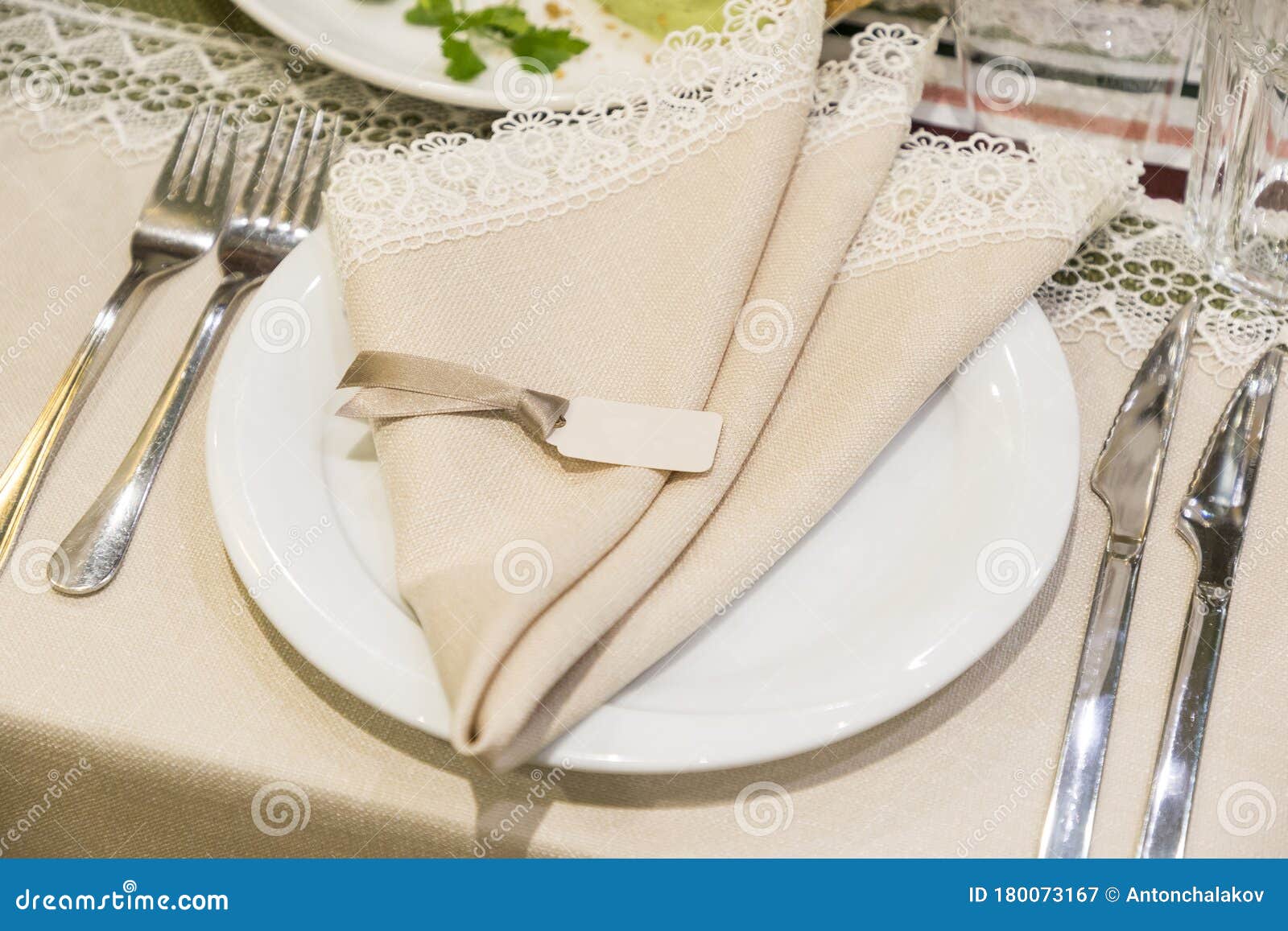 DECORATED TABLE PLATE NAPKIN Stock Image - Image of drink, beverage ...