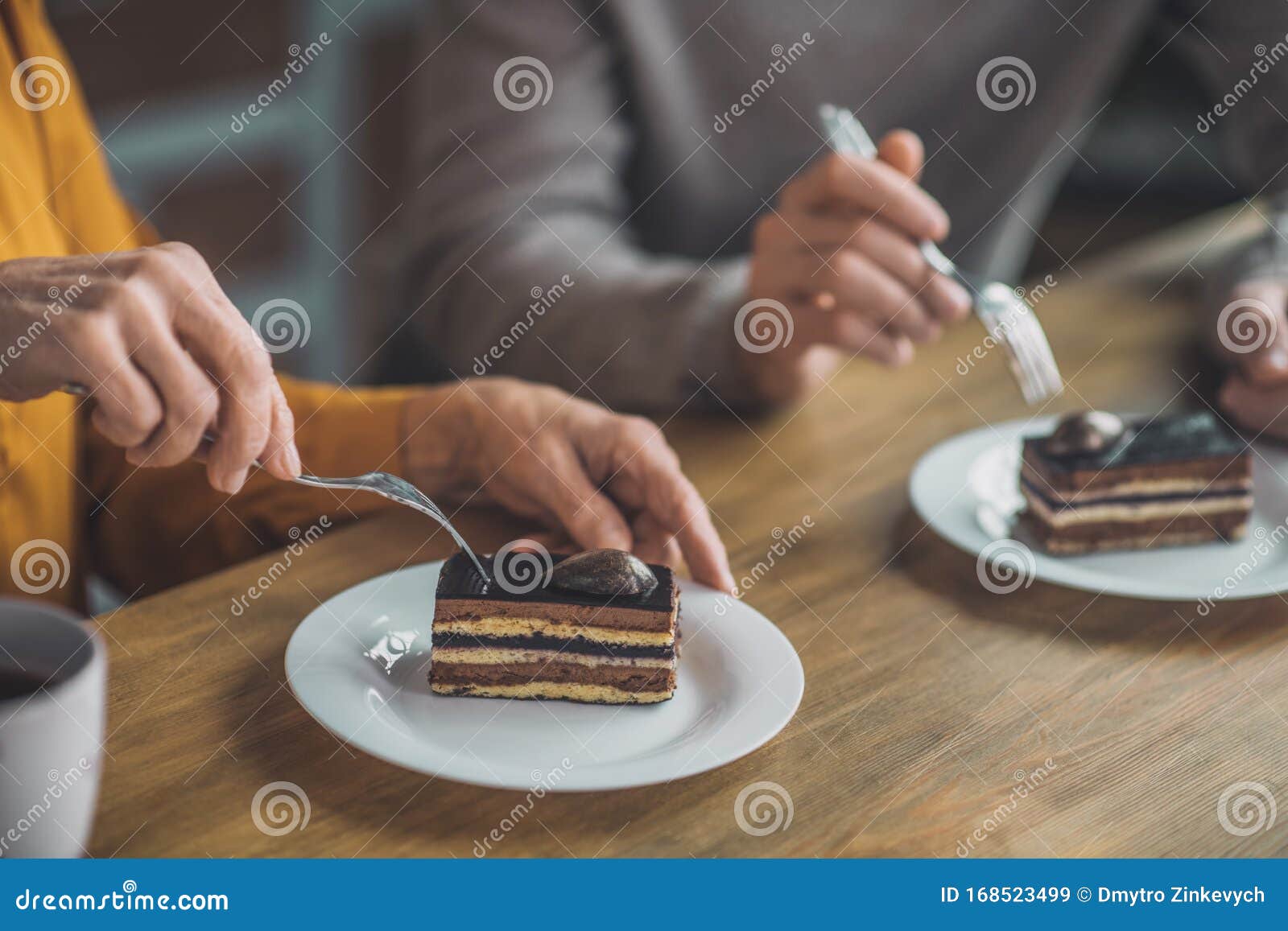 Two People Eating Nice Chocolate Dessert Together Stock Image - Image ...