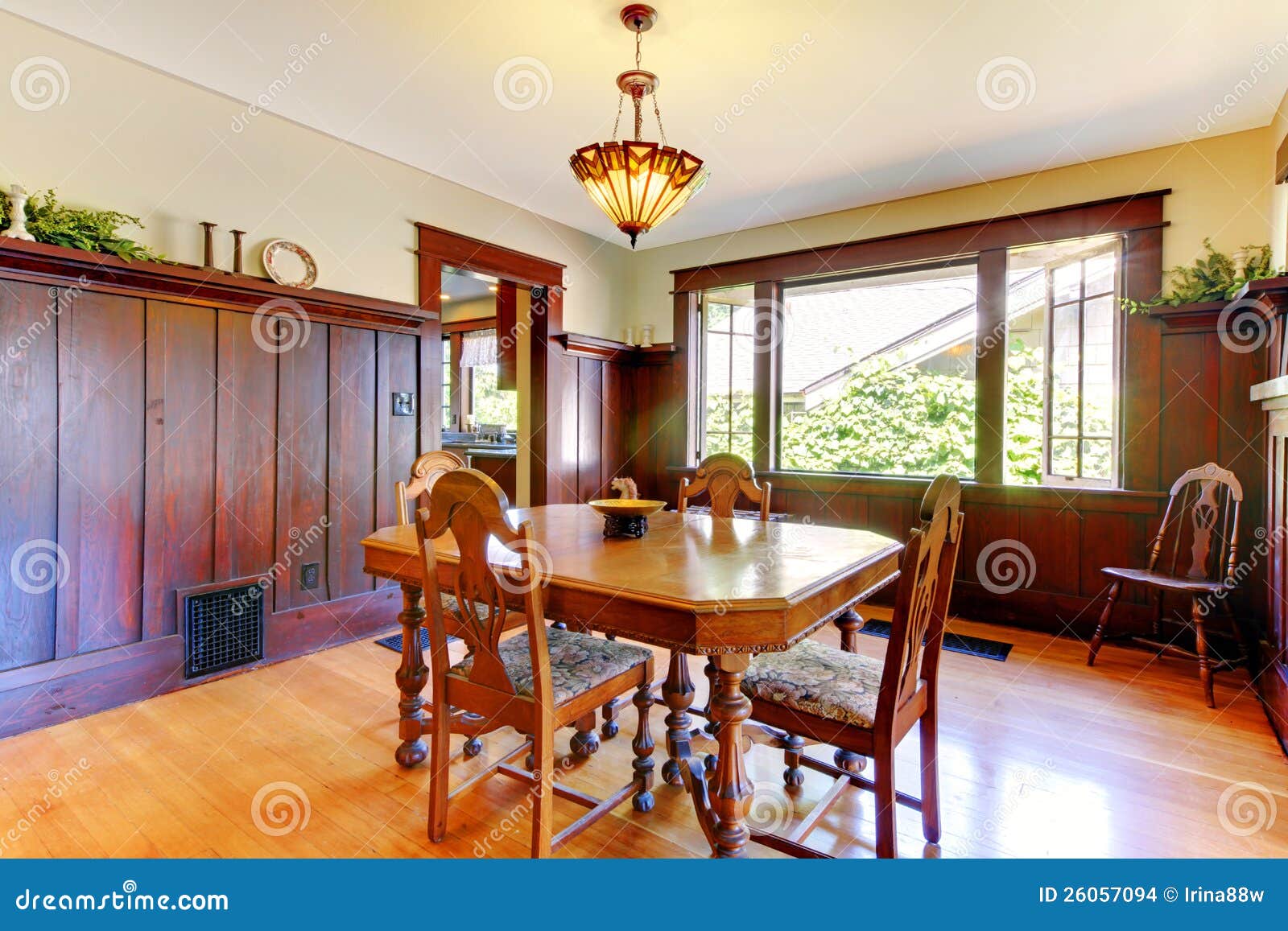 Nice Dining Room with Wood Walls Stock Photo - Image of chair, dining ...