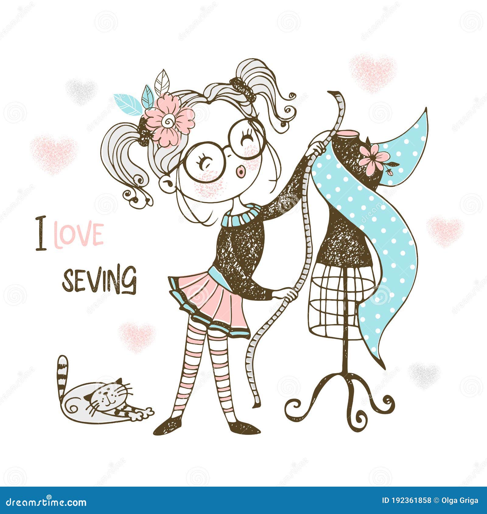 A Nice Dressmaker Will Try on the Fabric on a Mannequin. Vector Stock ...