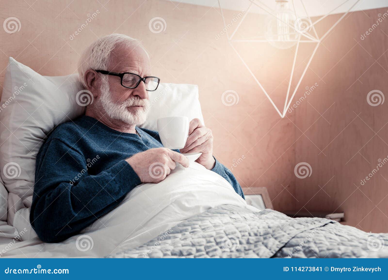 Nice Elderly Man Lying in the Bed Stock Image - Image of caucasian ...