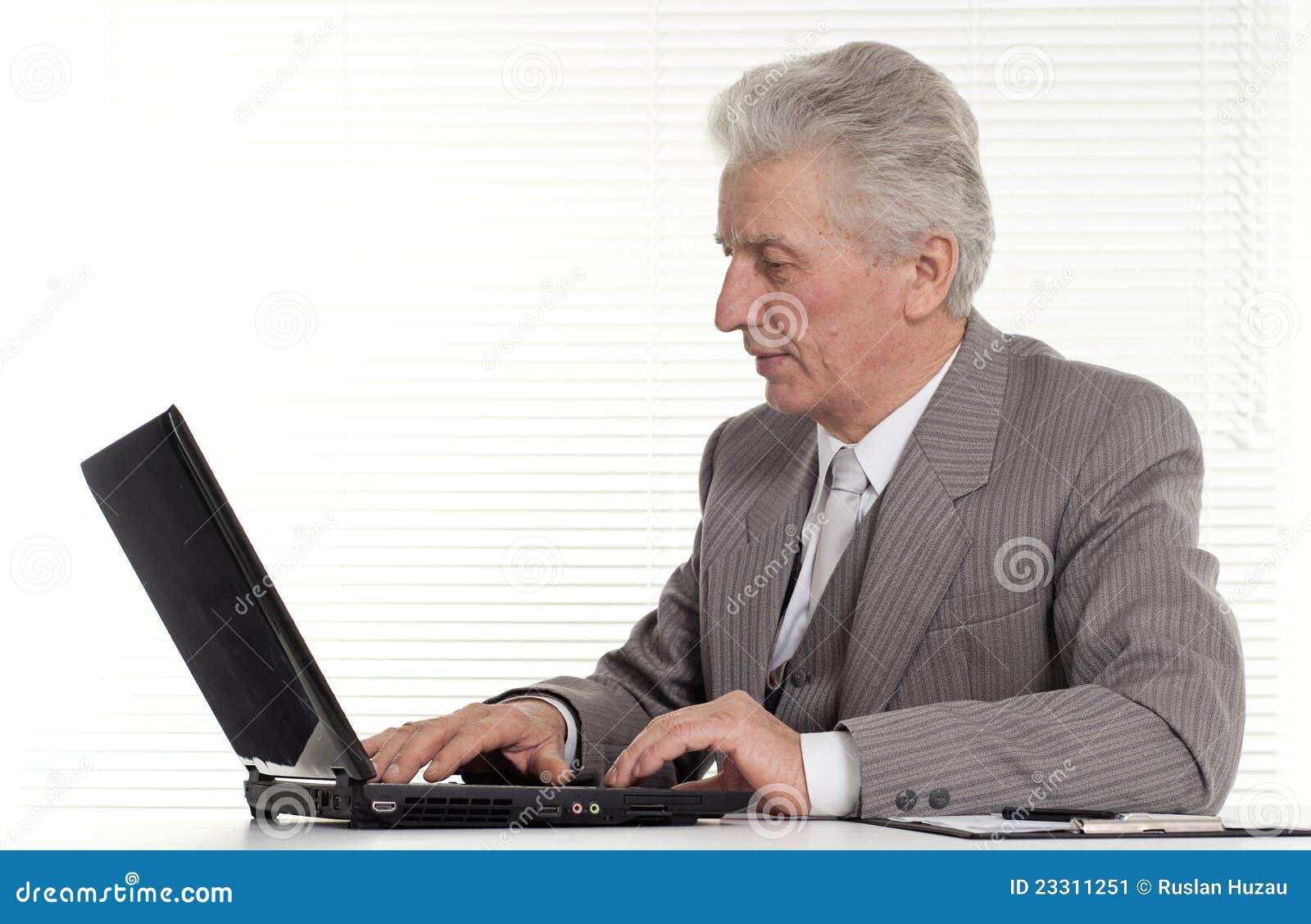 Nice Elderly Man Sitting at the Laptop Stock Image - Image of senior ...