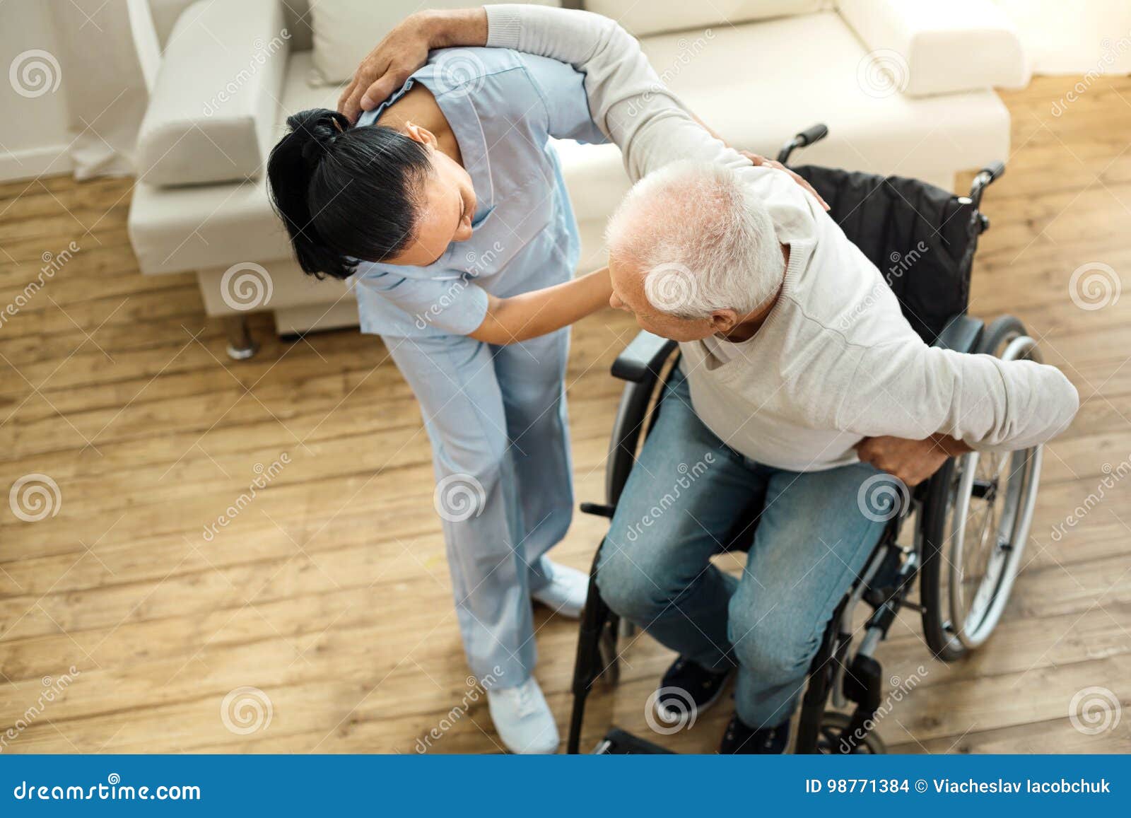 Caregiver Help Asian Senior Or Elderly Old Lady Woman Sitting On ...
