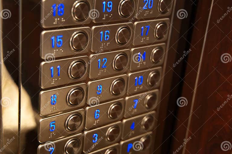 Lighted Elevator Panel. stock image. Image of blue, disability - 162521155