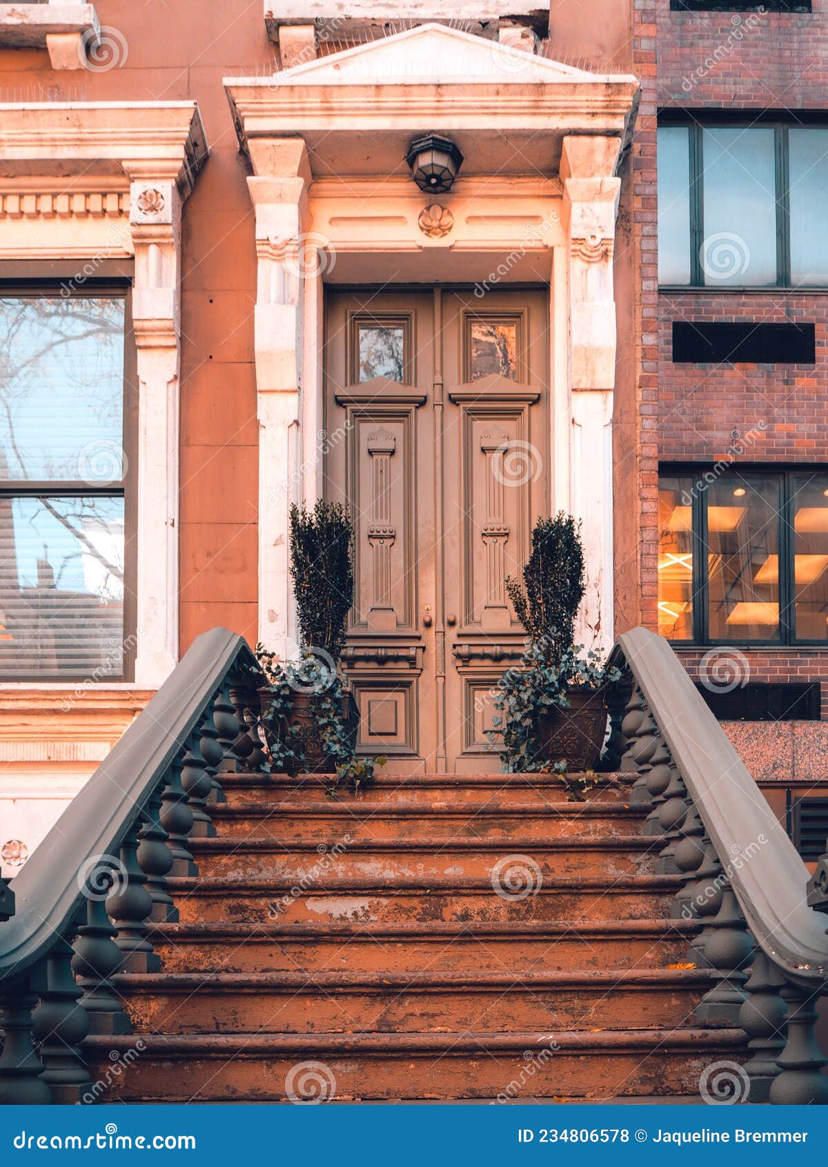 Brownstone Entry Stairs With Heavy Wrought Iron Railing, Formal ...