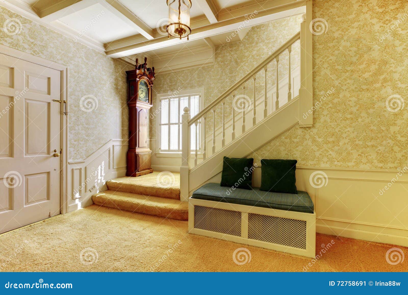 Nice Entry Way To Home with Carpet Staircase and Interior Stock Image ...