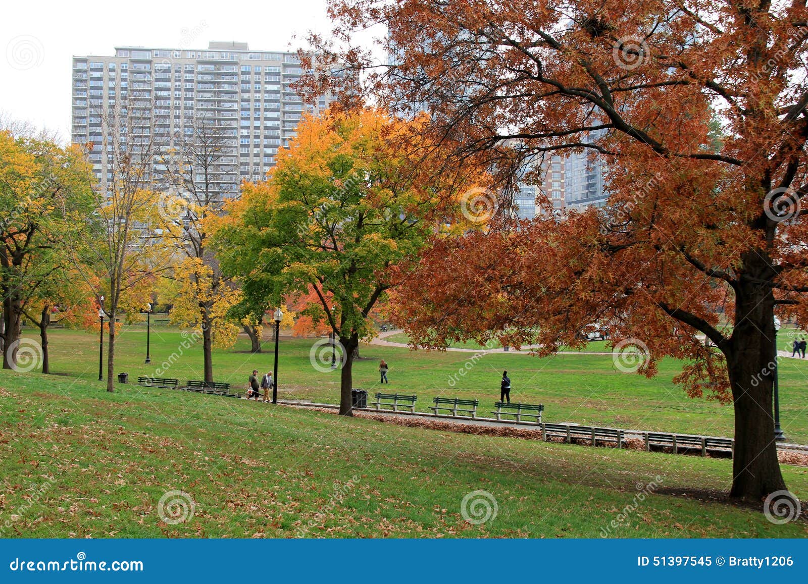 Nice Fall Day, with People Strolling through Boston Common, 2014 ...