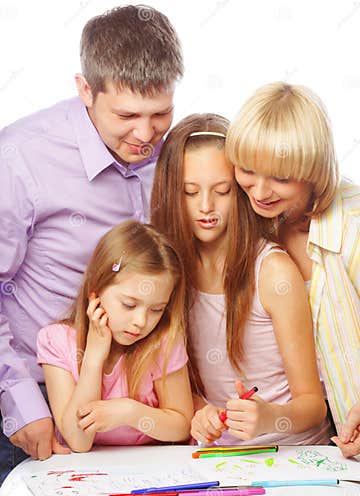 Nice family drawing stock image. Image of female, child - 31956565