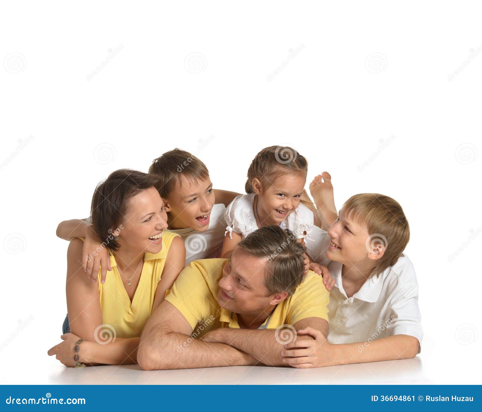 Nice family of a five stock image. Image of lying, father - 36694861