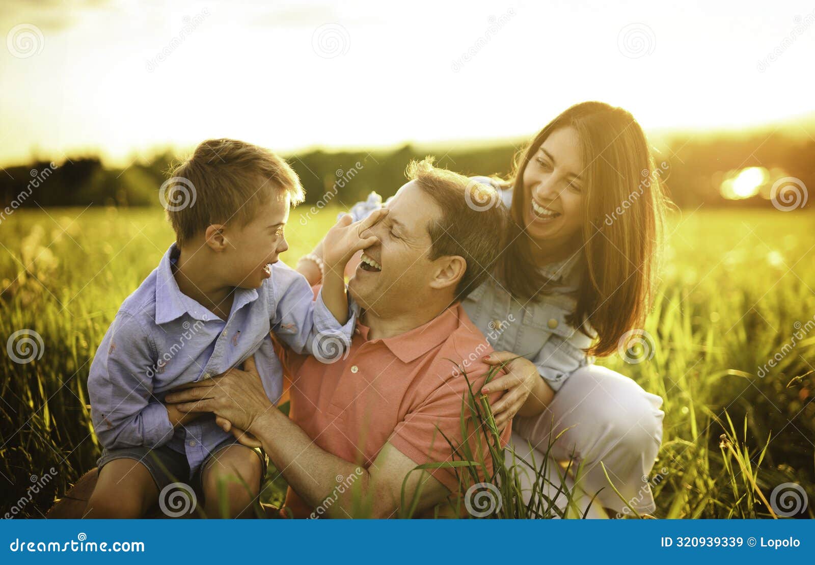 Nice Family Playing on Great Field at Sunset Stock Image - Image of ...
