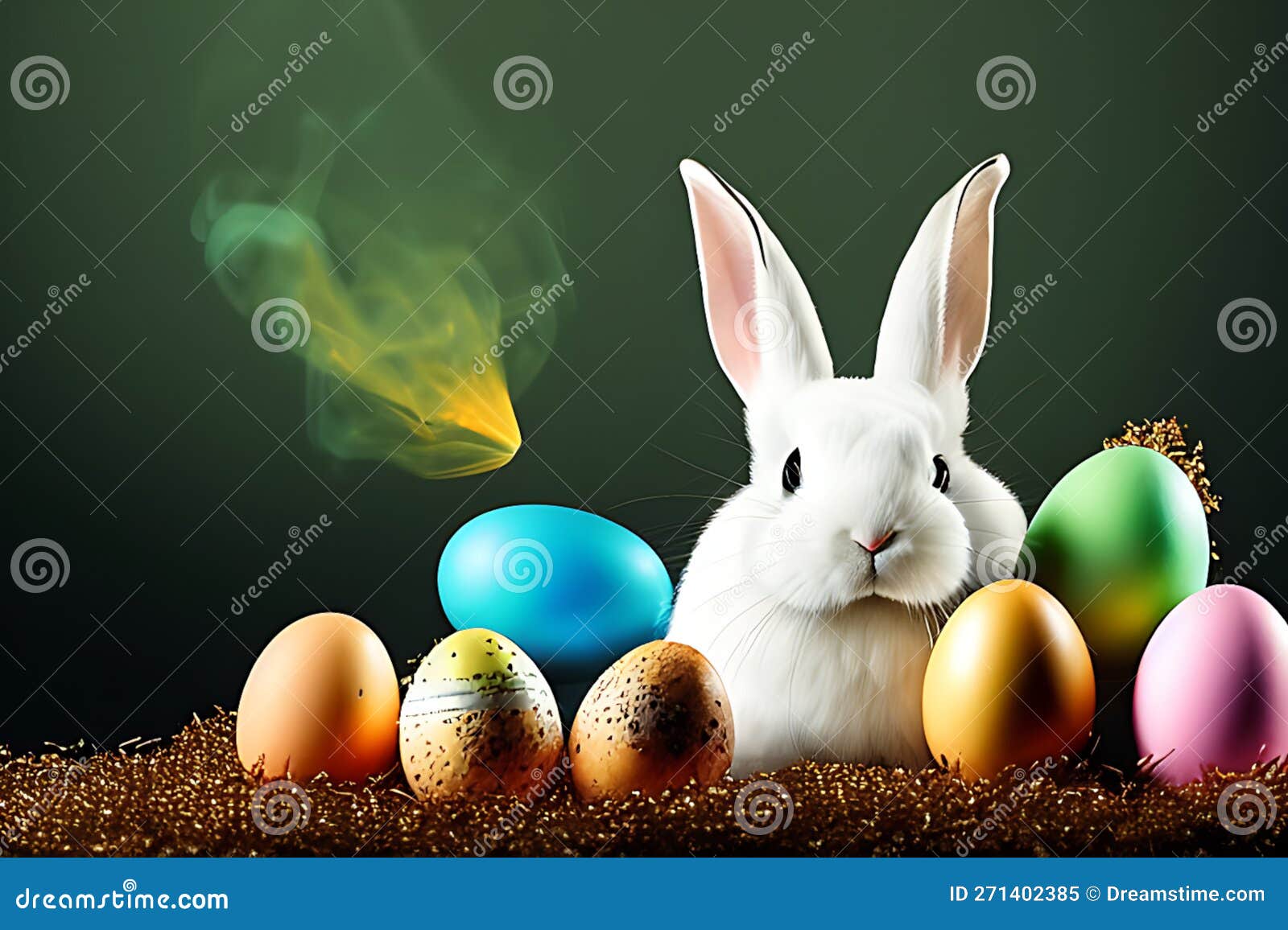 Easter Eggs – Beautiful White Rabbit – Illustration, Digital Art. Stock ...