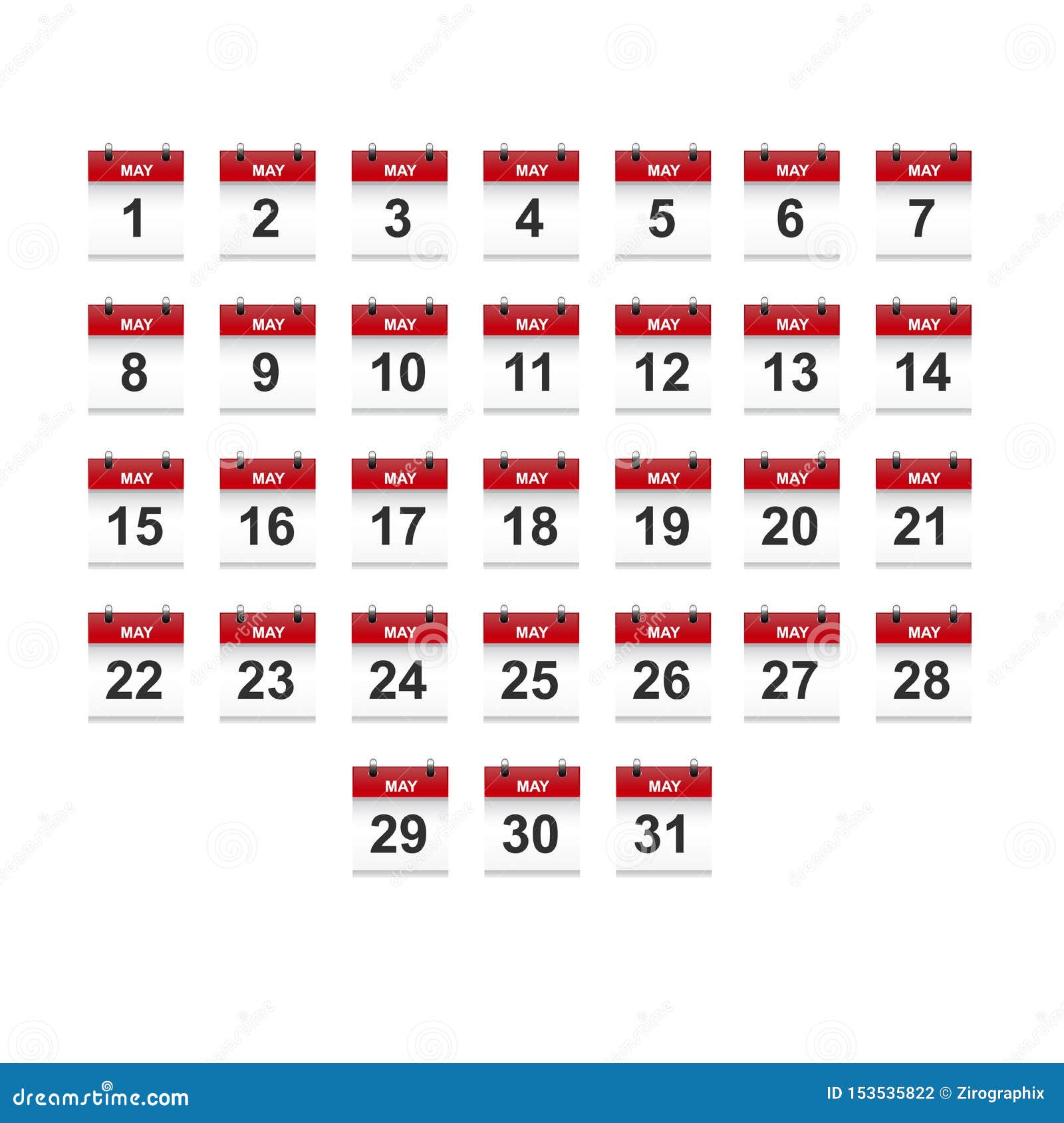 May Calendar 1-31 Illustration Vector Art Stock Illustration ...