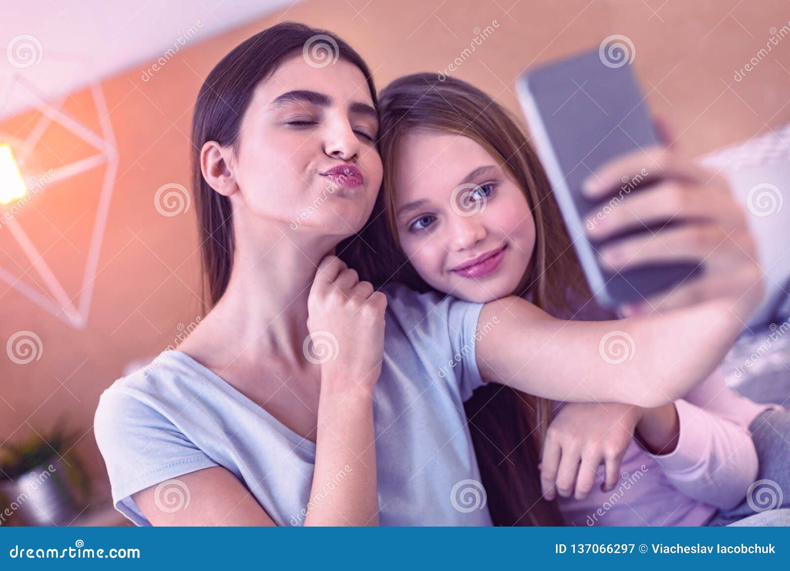 Nice Friends Talking To Their Friends Using Video Chat Stock Image ...