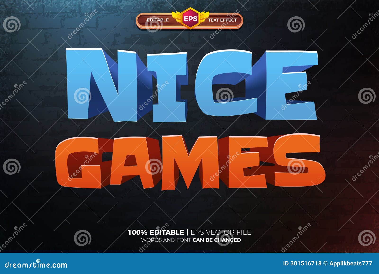 Nice Games 3D Text Effect Cartoon Game Logo Template Stock Vector ...