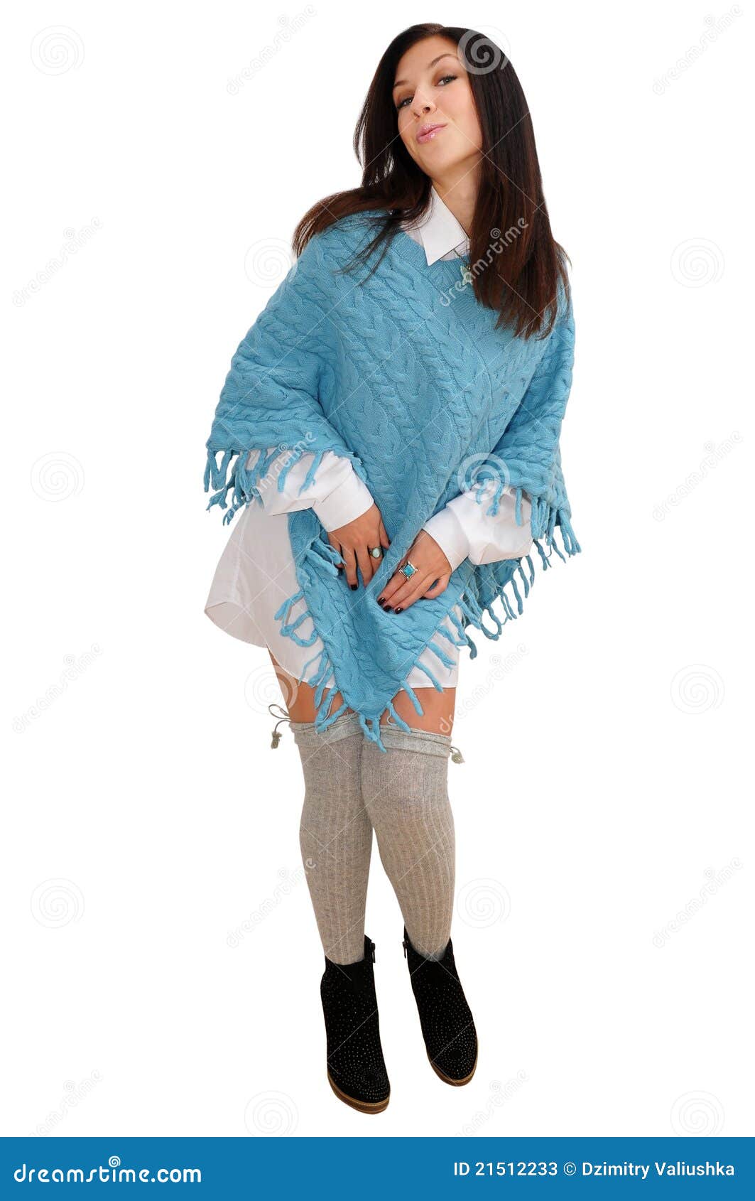 Nice Girl in Blue Poncho Poses for the Camera Stock Image - Image of ...