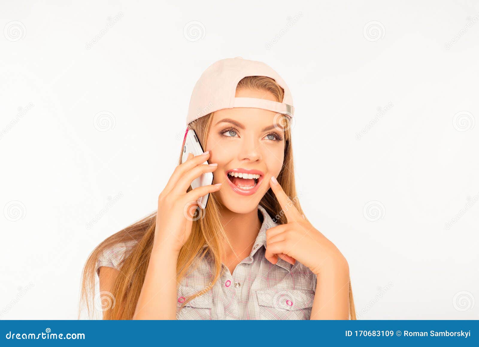 Nice Girl with a Cap Talking on the Phone Stock Image - Image of phone ...