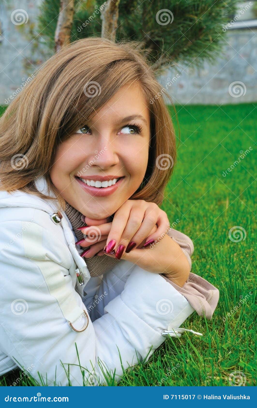 Nice girl on grass stock image. Image of happy, happiness - 7115017