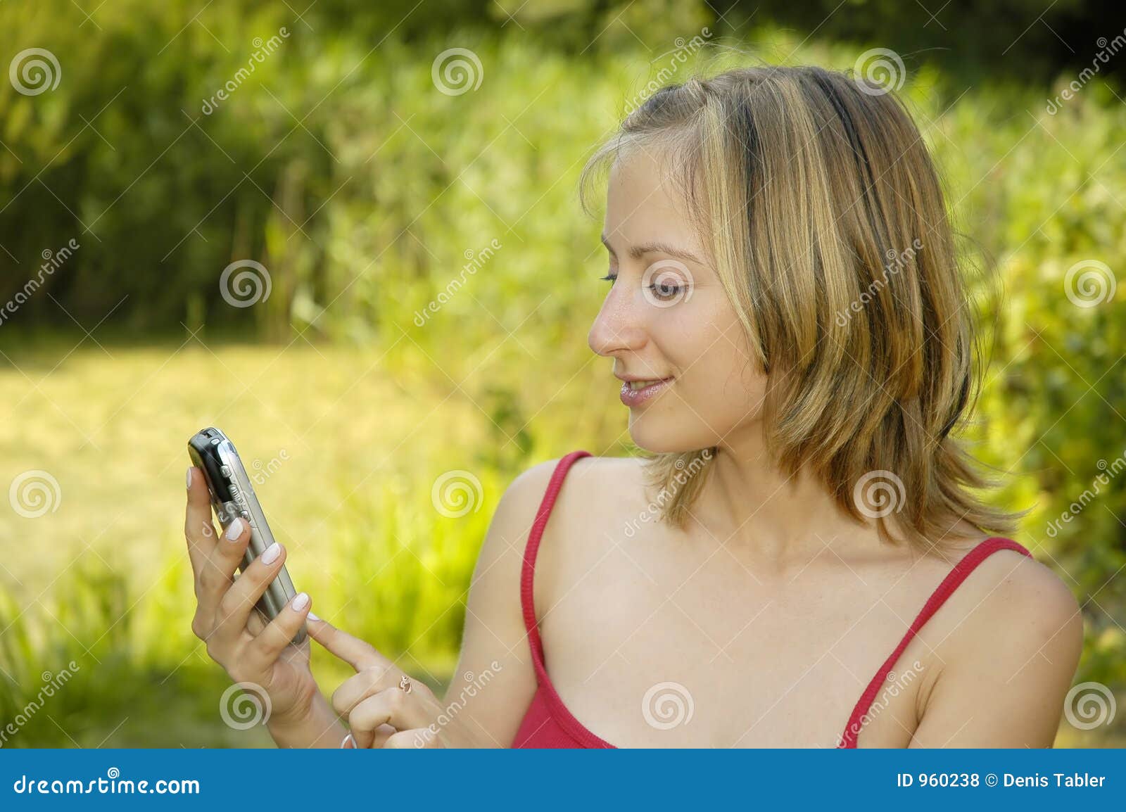 Nice Girl on the Grass-plot with Cell Phone Stock Photo - Image of ...
