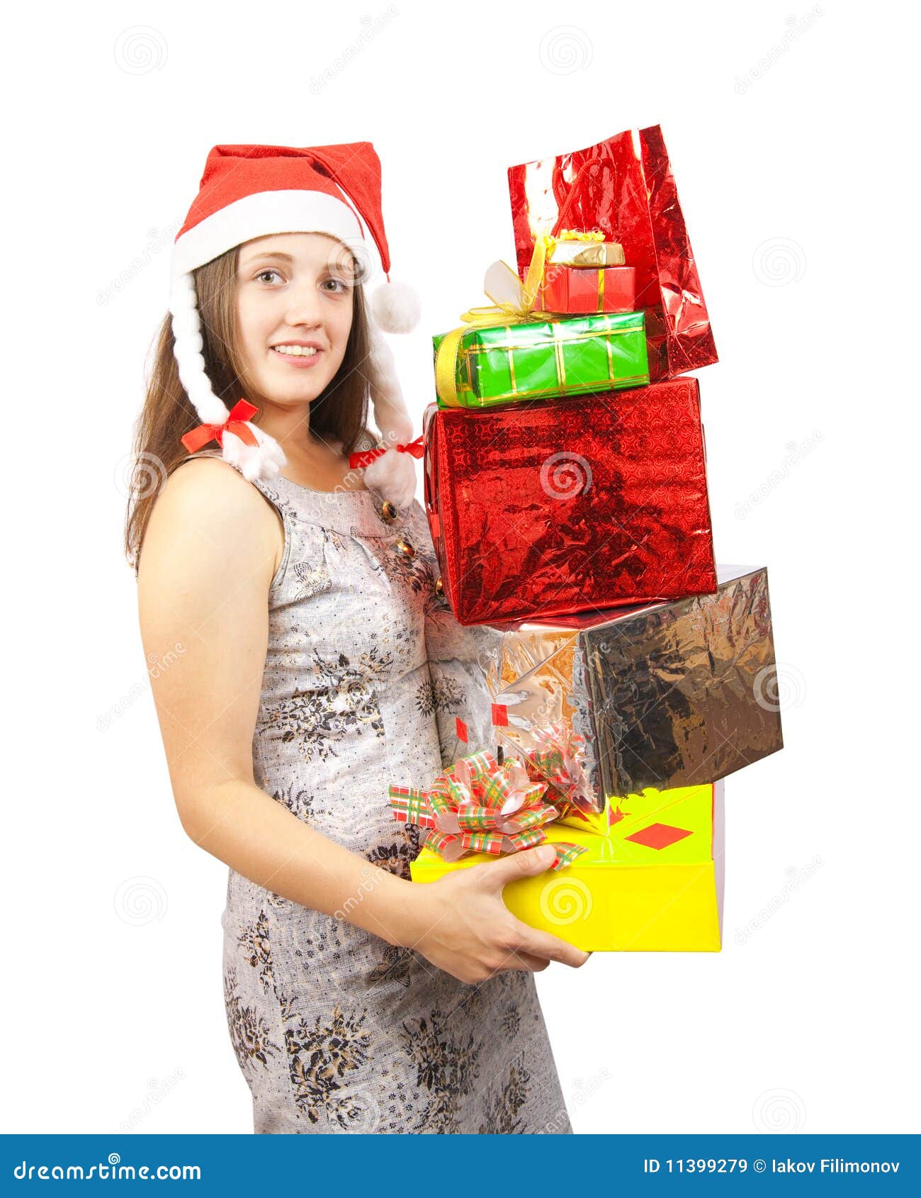 Nice Girl Holding Coloured Festive Boxes Stock Image - Image of people ...