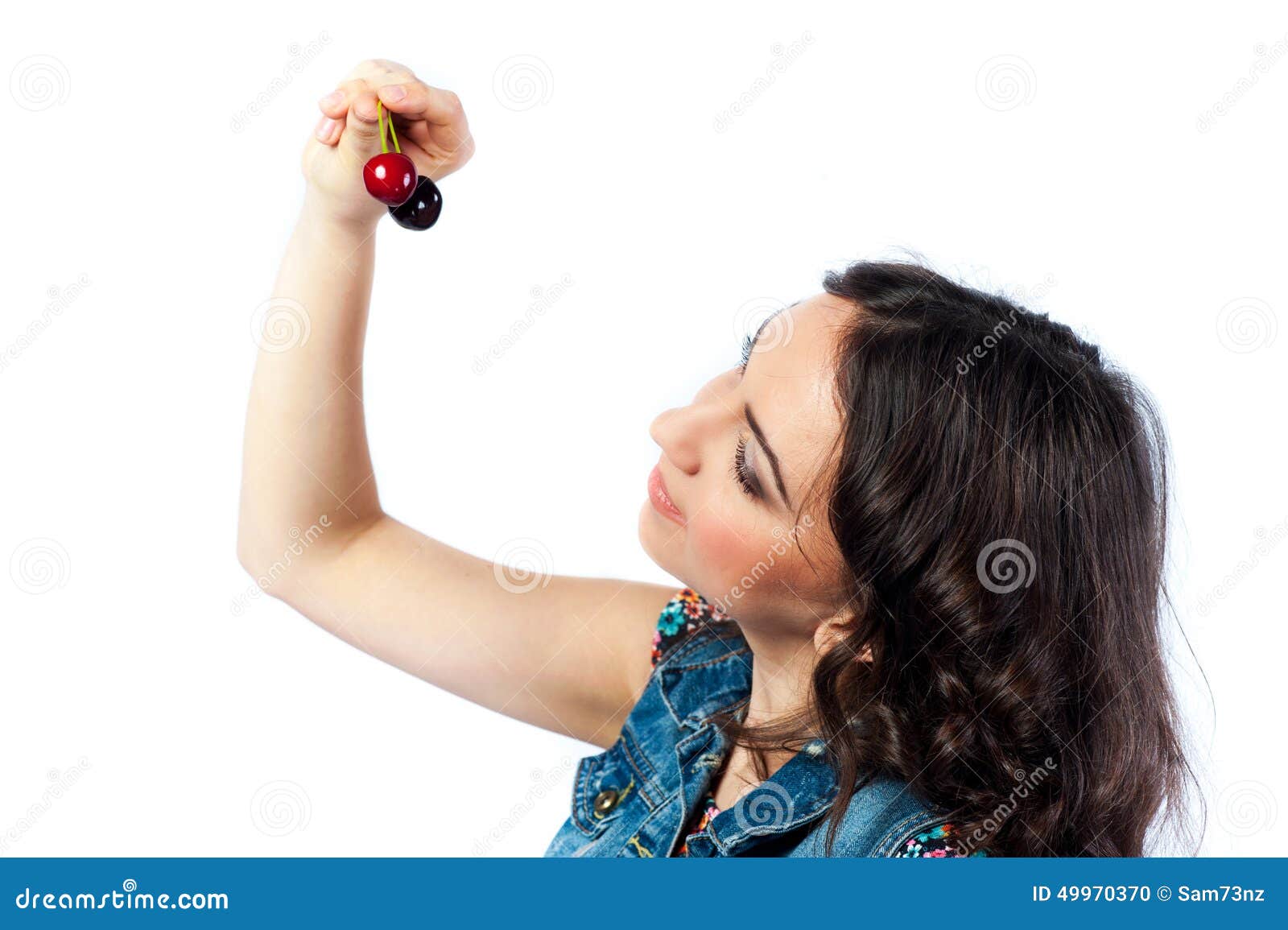 Nice girl and two cherries stock photo. Image of white - 49970370
