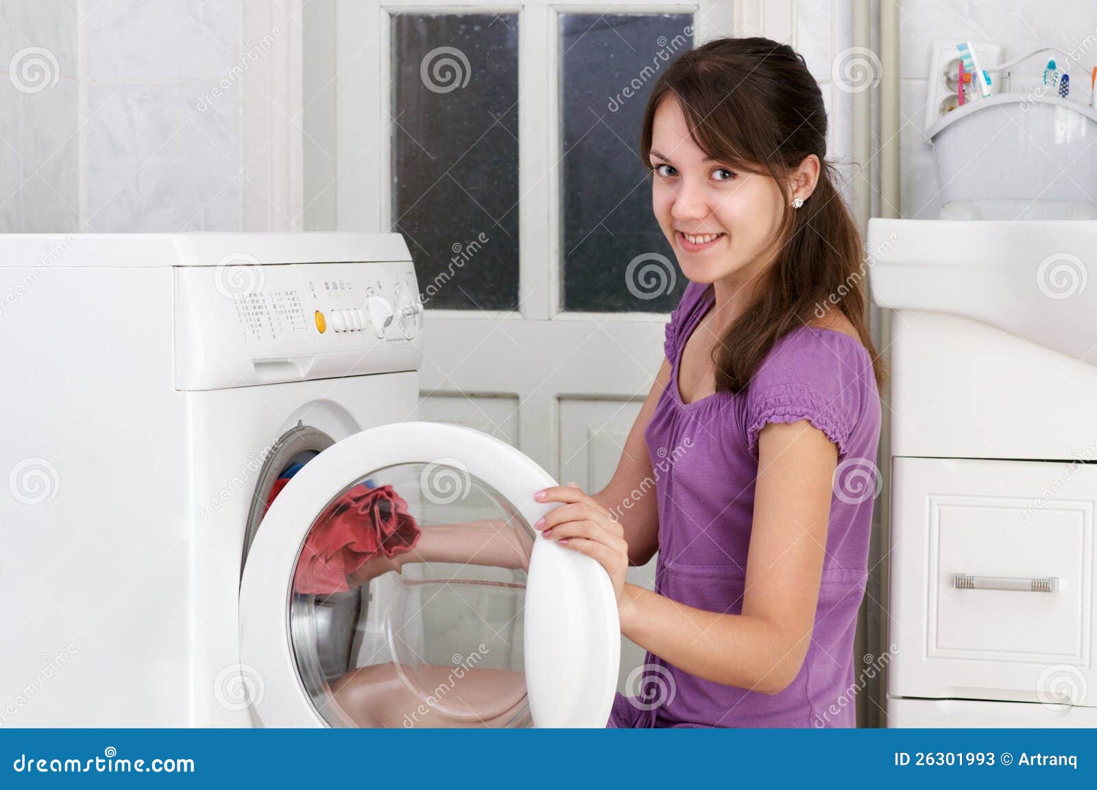 The Nice Girl is Washing Clothes Stock Image - Image of clothing ...