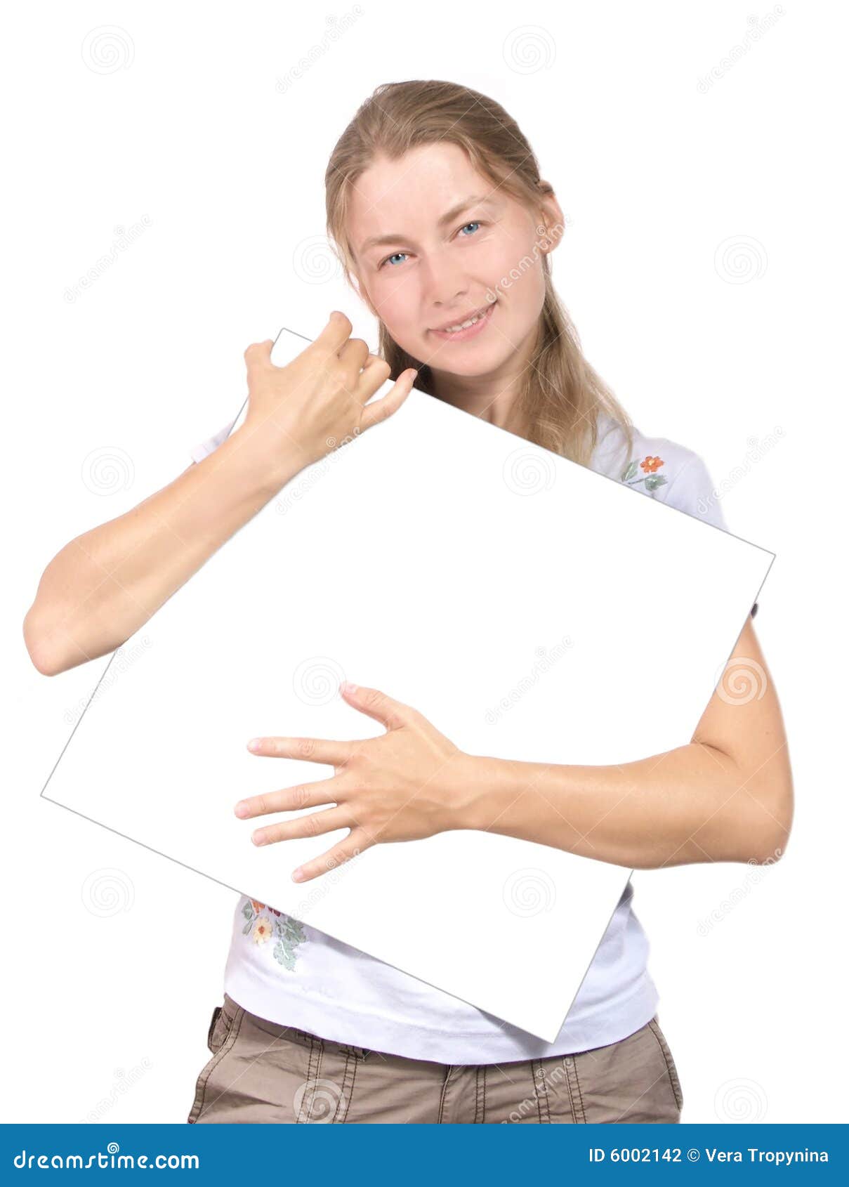 Nice Girl with White Piece of Paper Stock Photo - Image of banner ...