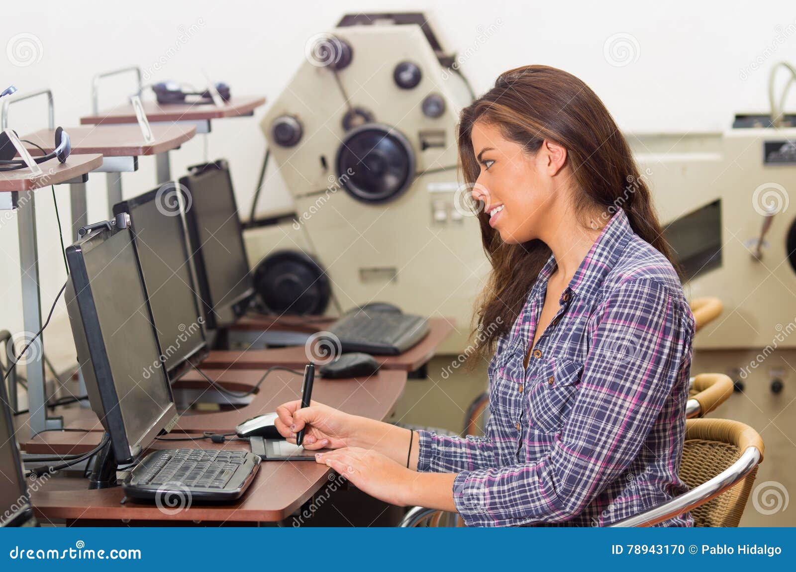 Nice Girl Working on the Desktop Computer Stock Photo - Image of happy ...