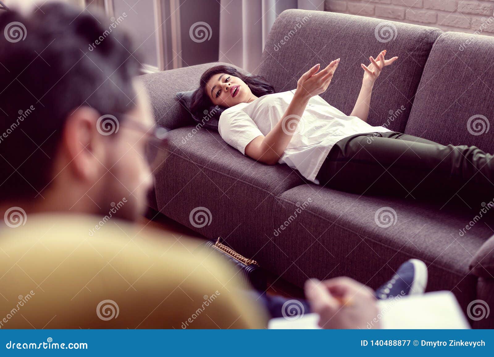 Nice Good Looking Woman Looking at the Therapist Stock Image - Image of ...