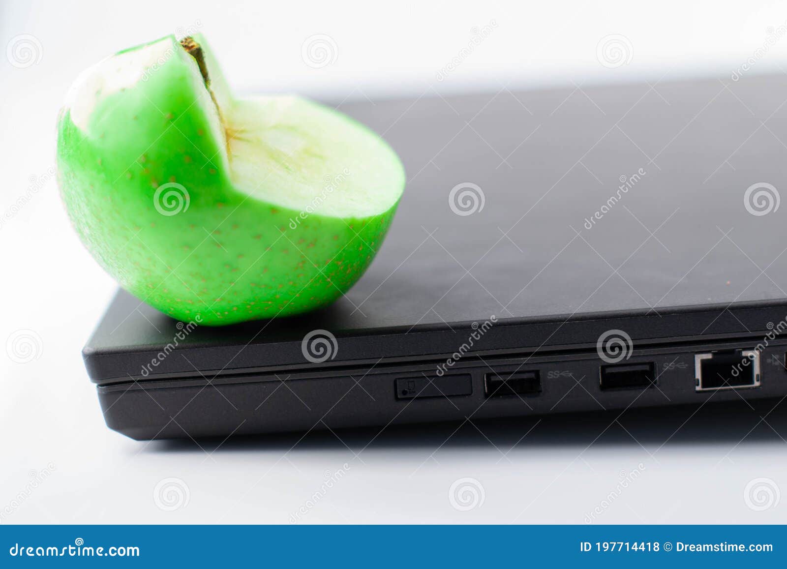 Nice Green Apple on a Computer Stock Photo - Image of health, company ...