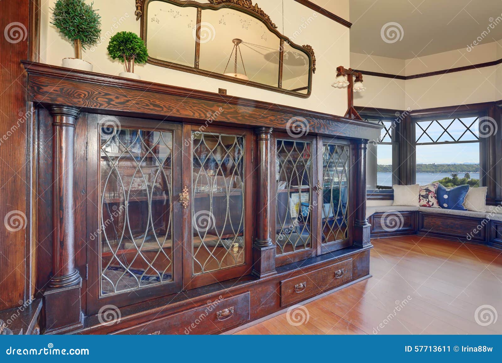Nice Hallway with Decorative Glass Case. Stock Image - Image of ...