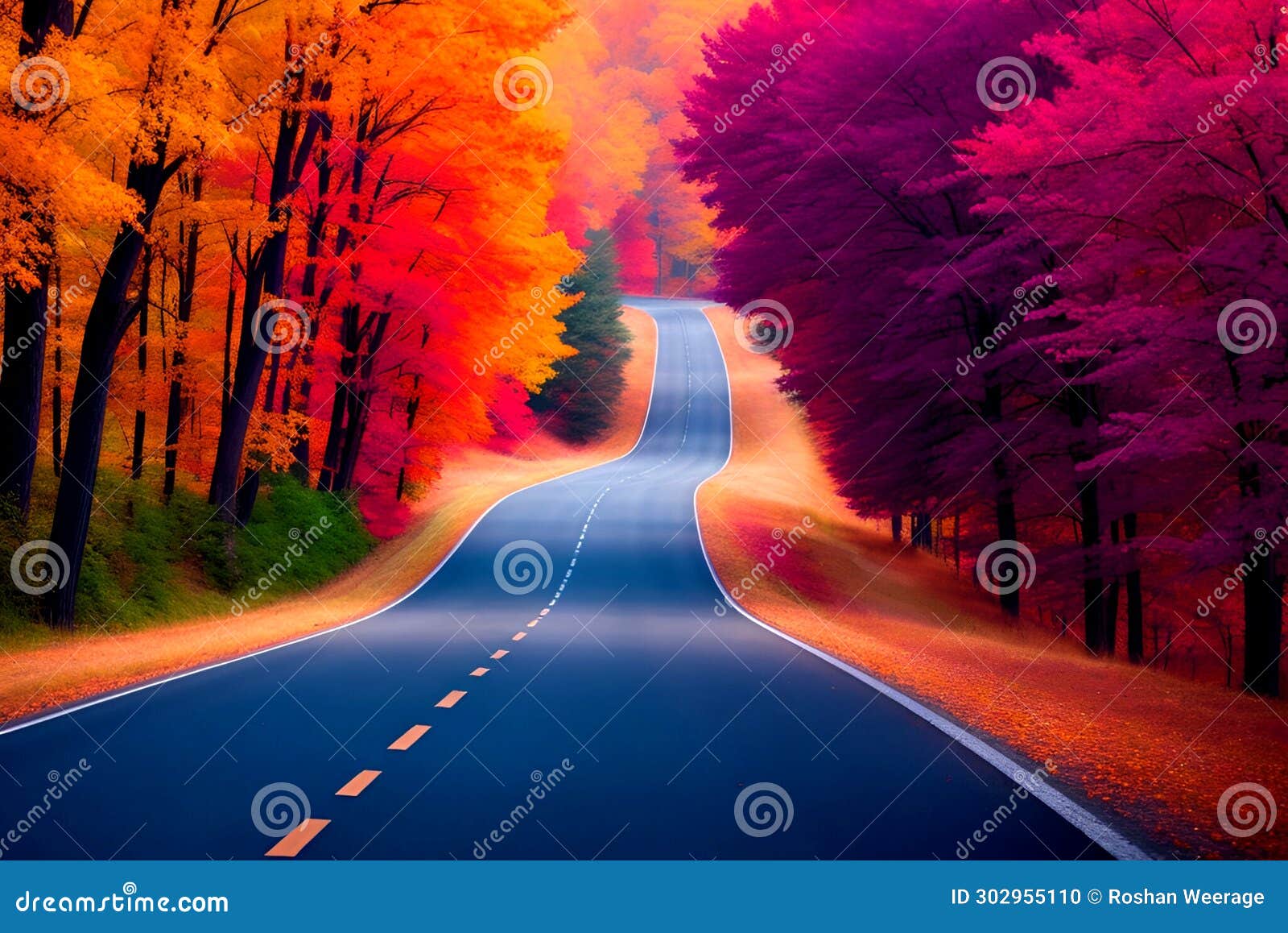 Nice Highway with Beautiful Orange and Red Trees Stock Illustration ...